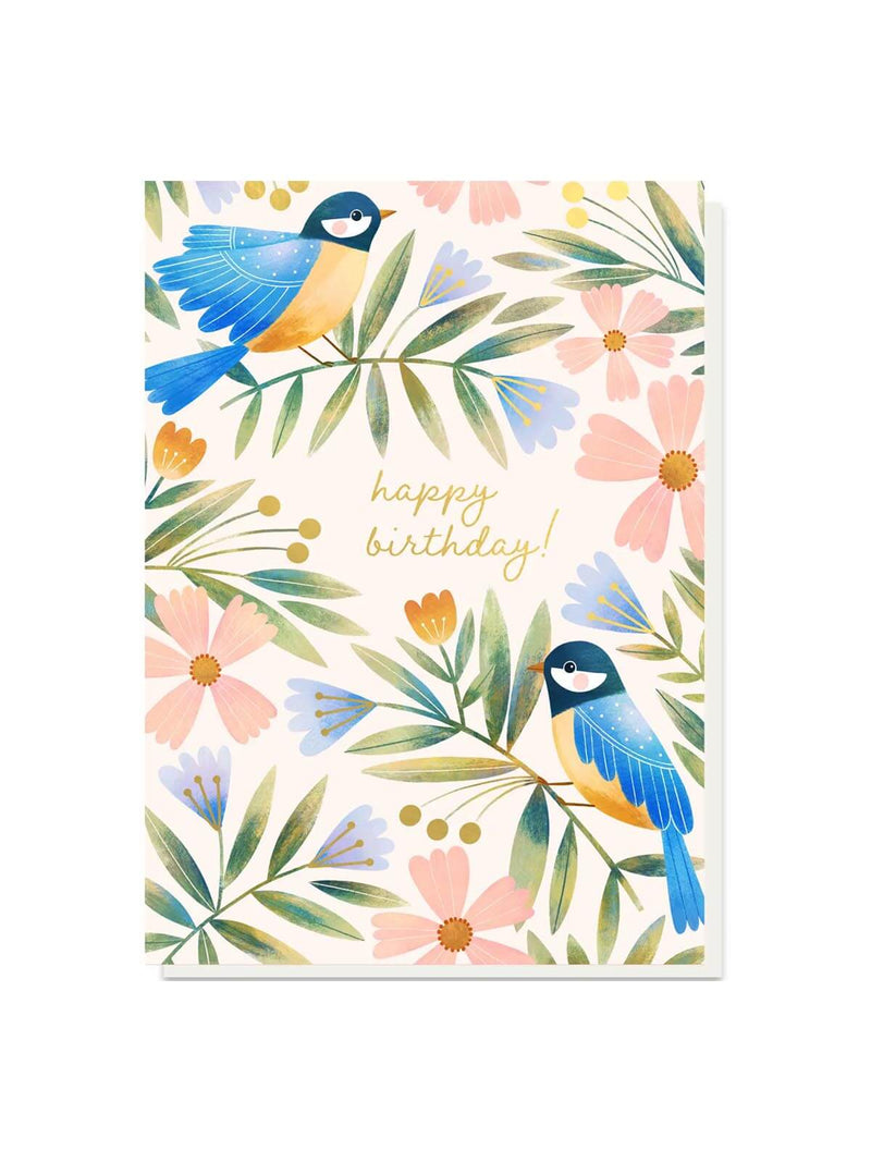 Blue Tit Floral Birthday Card Papermash Uk